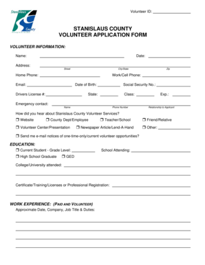 Fillable Online Stanislaus County Volunteer Application form Fax Email Print - pdfFiller