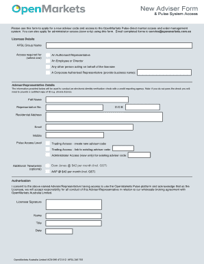 Fillable Online New Adviser Form - OpenMarkets Fax Email Print - pdfFiller