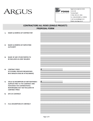 Fillable Online CONTRACTORS ALL RISKS SINGLE PROJECT PROPOSAL FORM Fax ...