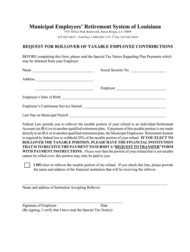 Fillable Online Municipal Employees' Retirement System of Louisiana ...