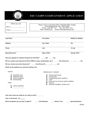 Fillable Online rosedale RBC CAMPUS EMPLOYMENT APPLICATION - rosedale ...