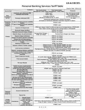 Fillable Online Personal Banking Services Tariff Table Fax Email Print ...