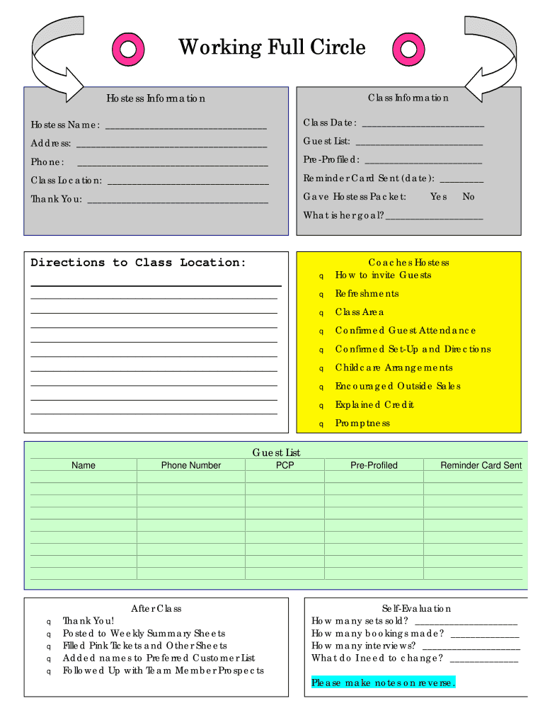 Fillable Online Working Full Circle hostess sheetdoc Fax Email Print ...