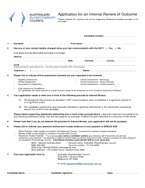 Fillable Online Application for an Internal Review of Outcome - Physio ...