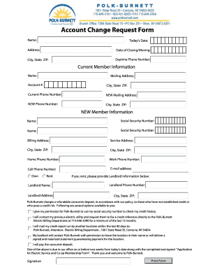 Fillable Online Account Change Request Form - Polk-Burnett Electric Fax ...