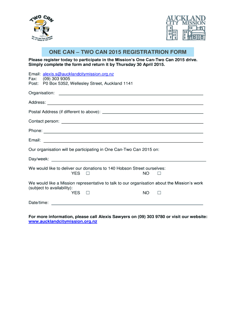 Fillable Online aucklandcitymission org ONE CAN TWO CAN 2015 ...