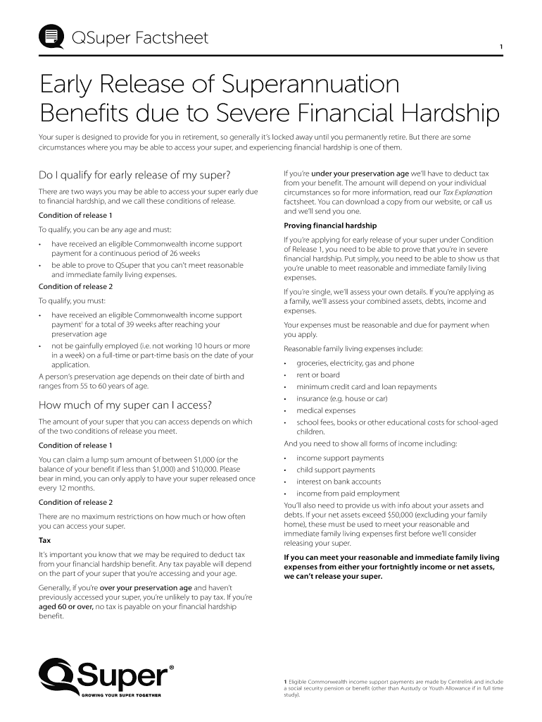 Fillable Online Early release of superannuation - QSuper Fax Email ...
