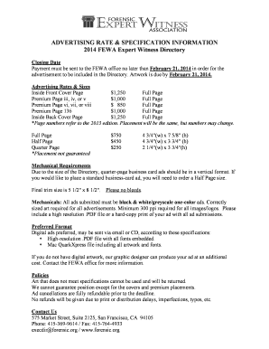 Fillable Online forensic Advertising Rate Sheet 2014 - Forensic Expert ...