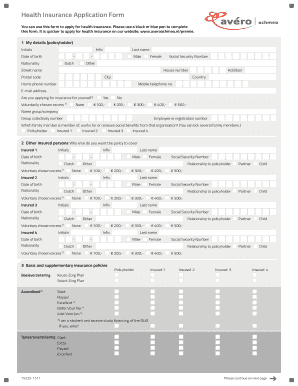 Fillable Online averoachmea Health Insurance Application Form - Avro ...