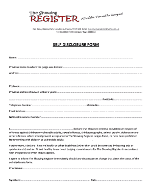 Fillable Online SELF DISCLOSURE FORM - btheshowingregisterbbcobbukb Fax ...