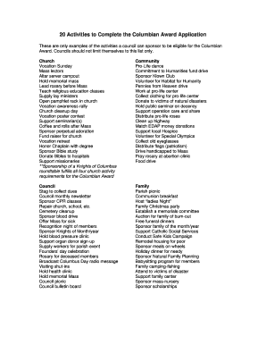 Fillable Online 20 Activities to Complete the Columbian Award ...