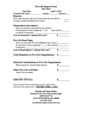 Fillable Online ProLife Report Form Fax Email Print - pdfFiller