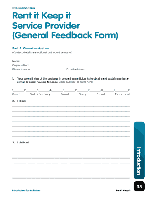 Fillable Online Rent it Keep it Service Provider General Feedback Form ...