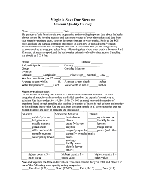 Fillable Online vasos Virginia Save Our Streams Stream Quality Survey ...