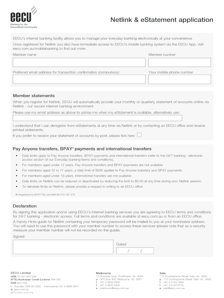 Fillable Online Netlink eStatement application - EECU Fax Email Print ...