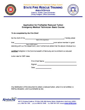 Fillable Online Reduce Tuition Form for Certified Firefighter - State ...