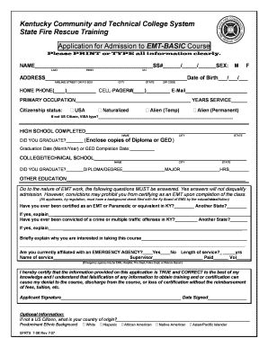 Fillable Online EMT Class Application - State Fire Rescue Training ...