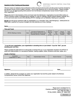 Fillable Online Quarterly In-Kind Tracking and Successes - Montana ...