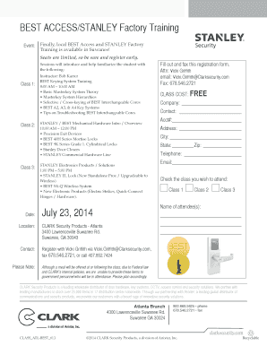 Fillable Online BEST ACCESSSTANLEY Factory Training Fax Email Print ...