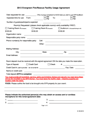 Fillable Online 2013 Facility Use Agreement Fax Email Print - pdfFiller