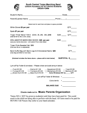 Fillable Online south-central Uniform Accessory Returning Order Form ...