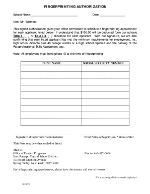 Fillable Online FINGERPRINTING AUTHORIZATION - East Ramapo Central ...