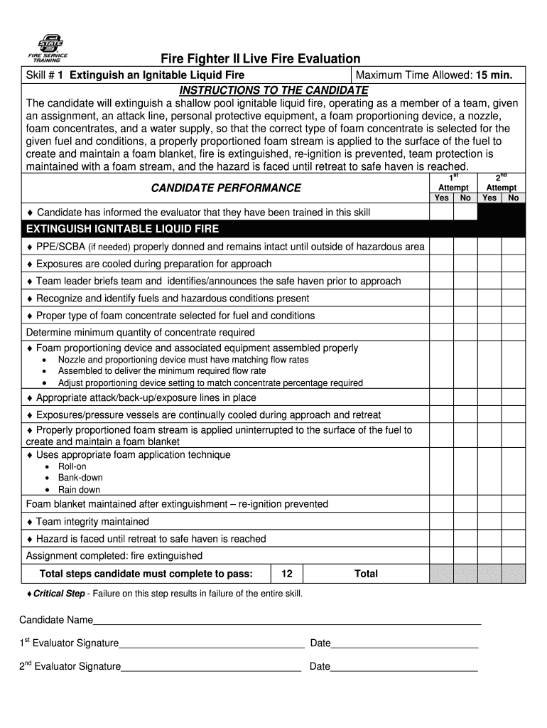 Fillable Online Fire Fighter II Live Fire Evaluation Fax Email Print ...