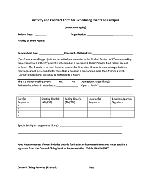 Fillable Online hub concord Activity and Contract Form for Scheduling ...