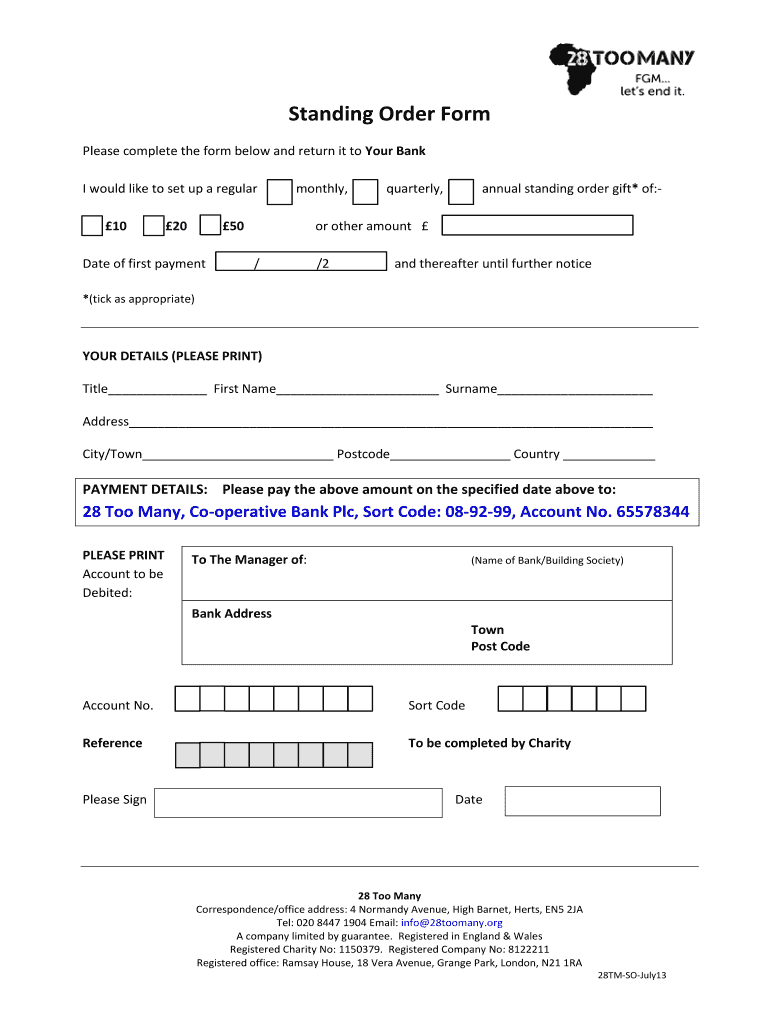 Fillable Online Standing Order Form - 28 Too Many Fax Email Print - pdfFiller