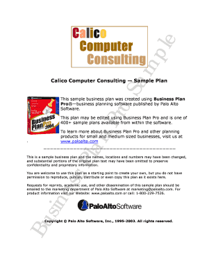 Fillable Online caab co Calico Computer Consulting Sample Plan Fax ...