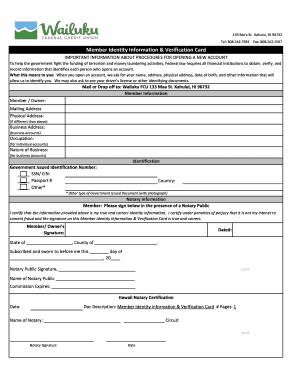 Fillable Online Member Identity Information amp Verification Card Fax ...