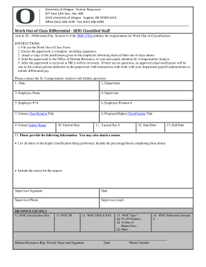 Fillable Online hr uoregon Work Out of Class Form - Human Resources ...