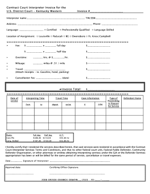 Fillable Online kywd uscourts Contract Court Interpreter Invoice for ...