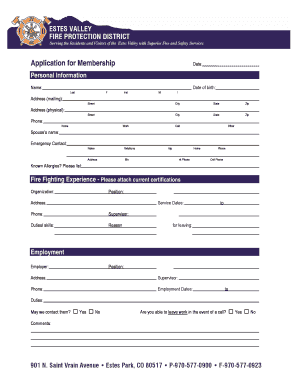 Fillable Online EVFPD Letterhead FF Application Fax Email Print - pdfFiller