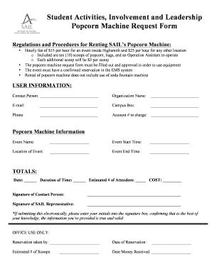 Fillable Online studentactivities unca Popcorn Machine Request Form ...