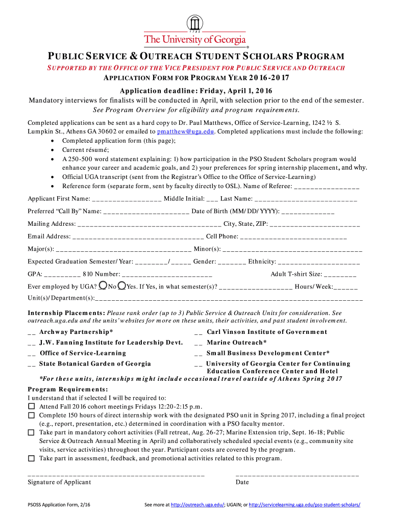 Fillable Online students caes uga Application Cover Sheet - Students ...