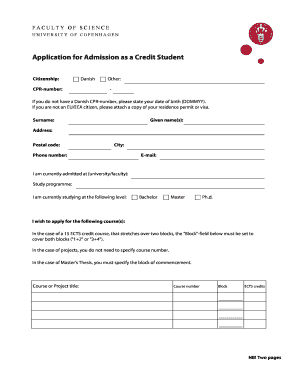 Fillable Online science ku Application for Admission as a Credit ...