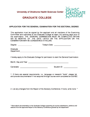 Fillable Online graduate ouhsc APPLICATION FOR THE GENERAL EXAMINATION ...