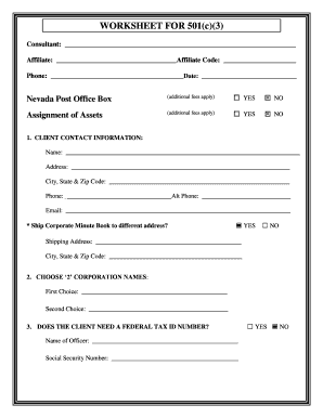 Fillable Online WORKSHEET FOR 501c3 - bridgewaycorpcom Fax Email Print ...