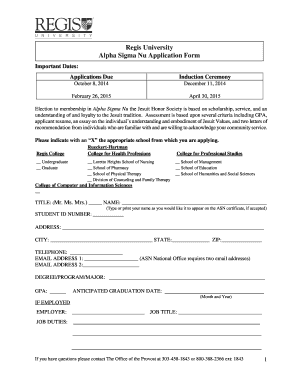 Fillable Online regis Regis University Alpha Sigma Nu Application Form ...