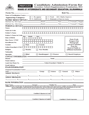 Fillable Online PRIVATE CandidateAdmissionFormfor Secondary School Fax ...