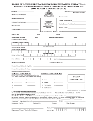 Fillable Online ADMISSION FORM FOR SECONDARY SCHOOL PART III ANNUAL Fax ...