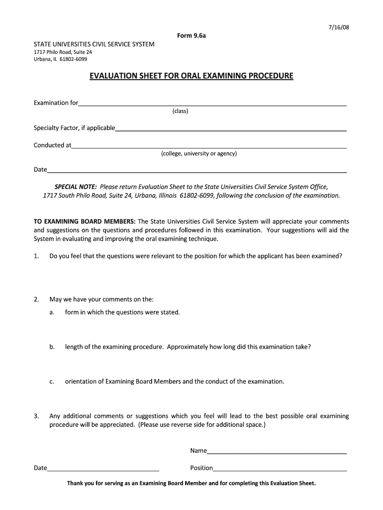 Fillable Online EVALUATION SHEET FOR ORAL EXAMINING PROCEDURE Fax Email ...
