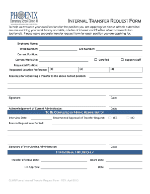 Fillable Online INTERNAL TRANSFER REQUEST FORM Fax Email Print - pdfFiller