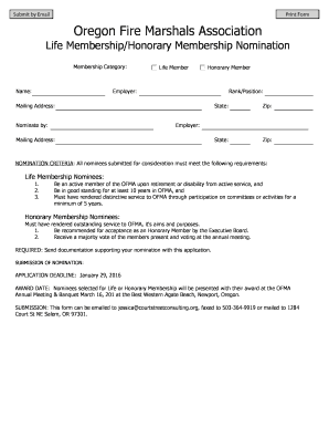 Fillable Online 2016 Life Member Nomination Form - Oregon Fire Marshals ...