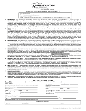 Fillable Online CONTINUOUS SERVICE AGREEMENT - Intermountain Gas Home Fax Email Print - pdfFiller