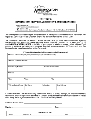 Fillable Online CONTINUOUS SERVICE AGREEMENT AUTHORIZATION Fax Email ...