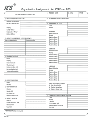 Fillable Online Organization Assignment List ICS bForm 203b Fax Email Print - pdfFiller