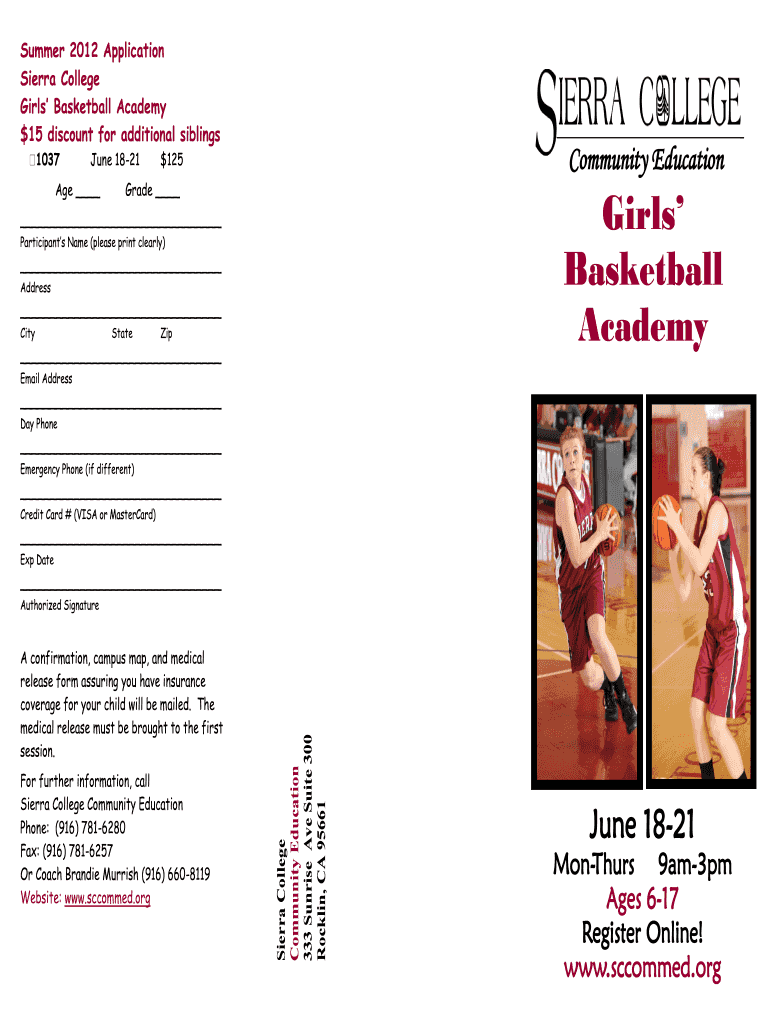 Fillable Online Girls' Basketball Academy - Thunder Cats Basketball Fax ...