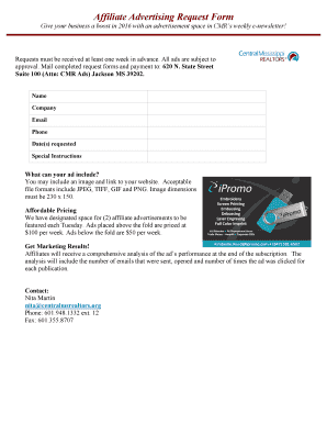 Fillable Online Affiliate Advertising Request Form Fax Email Print ...